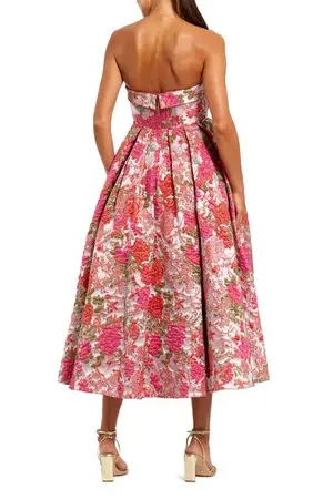 Mac Duggal Floral Brocade A-line Midi Dress - Pink Multi