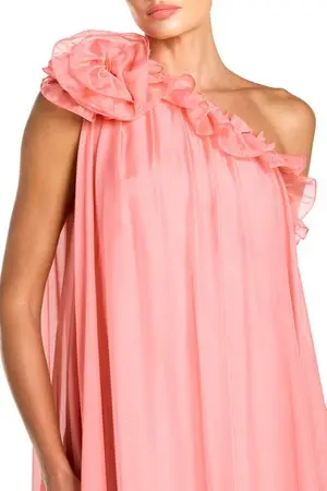Mac Duggal One-shoulder Chiffon Gown With Rosette - Hibiscus