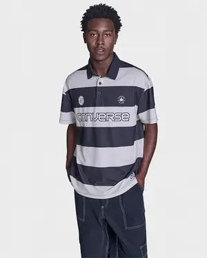 CONVERSE Retro Striped Short Sleeve Polo Shirt - Converse Egret Multi