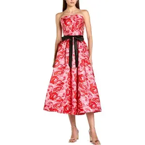 Mac Duggal Brocade A-line Midi Dress With Bow