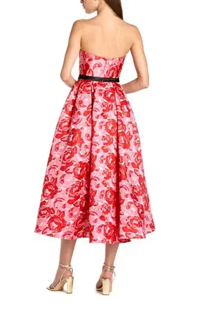 Mac Duggal Brocade A-line Midi Dress With Bow