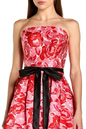 Mac Duggal Brocade A-line Midi Dress With Bow