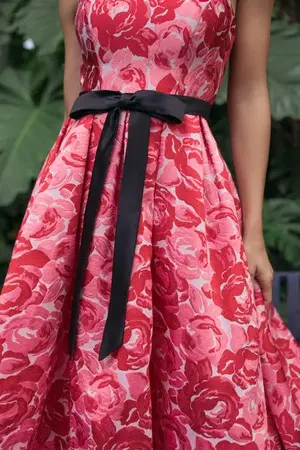 Mac Duggal Brocade A-line Midi Dress With Bow