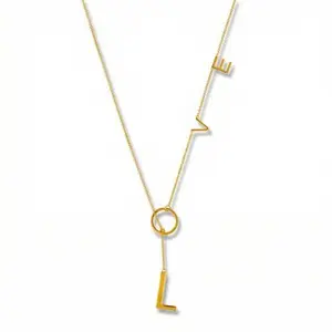 BLISS DIAMOND Love Lariat 18k Gold Plated Necklace - 18k Yellow Gold