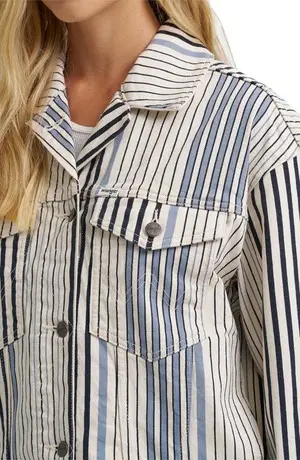 Wrangler Striped Denim Trucker Jacket - Multi Blue Stripe