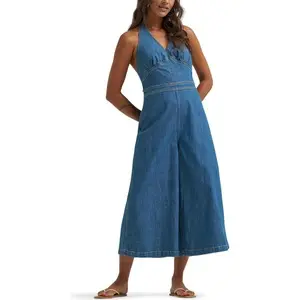 Wrangler Denim Culotte Halter Jumpsuit - Folk Revival