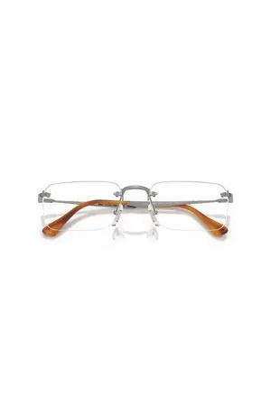 Persol 57mm Rectangle Rimless Optical Glasses - Grey