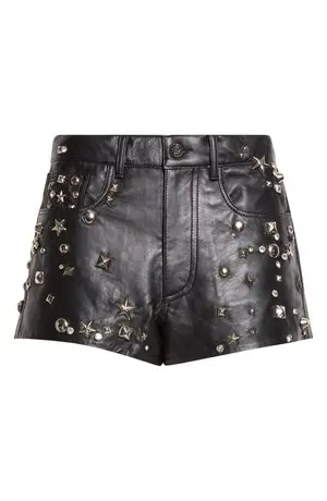 R13 Studded Five-pocket Leather Shorts