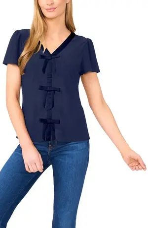 CECE DUPRAZ Bow Detail Satin Top - Classic Navy