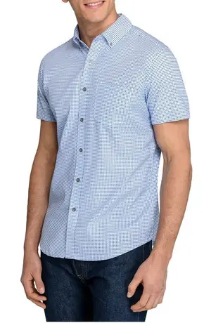 W.R.K Slim Fit Houndstooth Reworked Short Sleeve Button-down Shirt - Blue