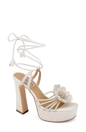 Badgley Mischka Ankle Wrap Platform Sandal - Cream Suede