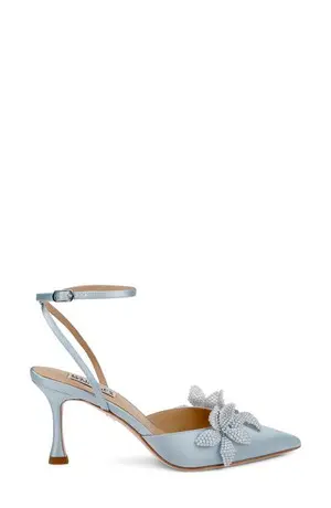 Badgley Mischka Whitman Pointed Toe Pump With Ankle Strap - Mist Blue Satin