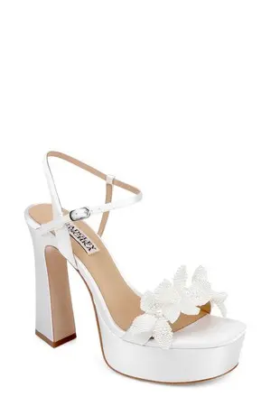 Badgley Mischka Wicket Ankle Strap Platform Sandal - White Satin