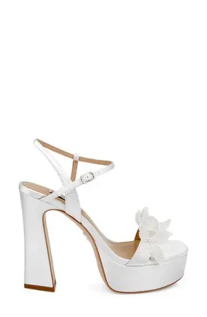 Badgley Mischka Wicket Ankle Strap Platform Sandal - White Satin