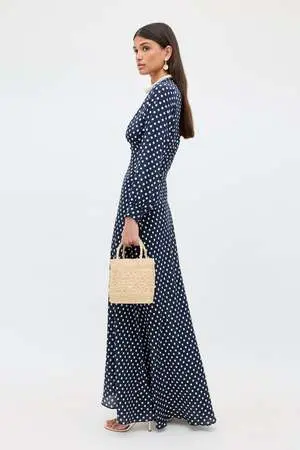 Rixo Emory Runway Spot Silk Maxi Dress - Navy