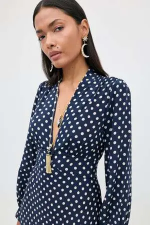 Rixo Emory Runway Spot Silk Maxi Dress - Navy