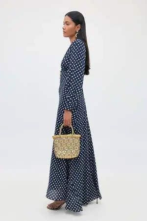 Rixo Emory Runway Spot Silk Maxi Dress - Navy