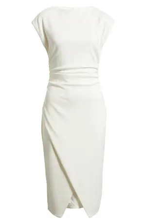 Vince Camuto Cap-sleeve Ruched Scuba Crepe Midi Dress - Ivory