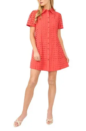 CECE DUPRAZ Cotton Eyelet Mini Shirtdress - Cayenne