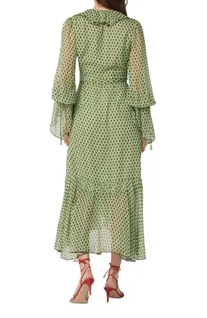 Diane Von Furstenberg Thena Polka Dot Ruffle Trim Wrap Midi Dress