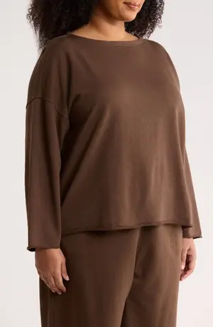 Eileen Fisher Bateau Neck Organic Cotton Sweatshirt