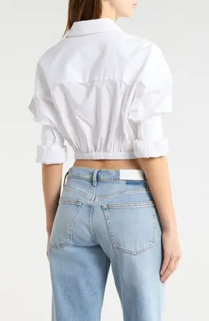 Staud Lisa Crop Button-up Top With Tie Waist