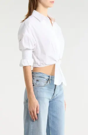 Staud Lisa Crop Button-up Top With Tie Waist