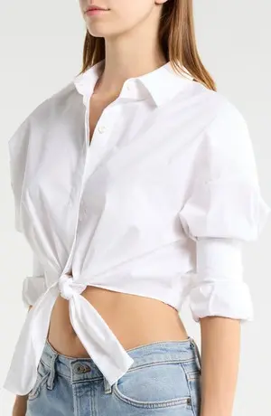 Staud Lisa Crop Button-up Top With Tie Waist