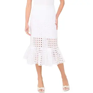 CECE DUPRAZ Eyelet Ruffle Hem Cotton Midi Skirt - Ultra White