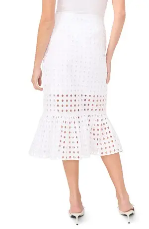 CECE DUPRAZ Eyelet Ruffle Hem Cotton Midi Skirt - Ultra White