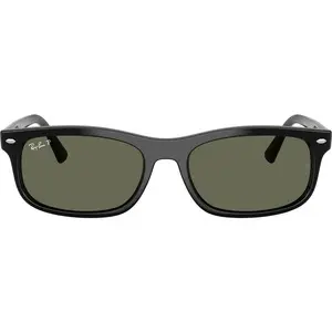 Ray-ban 60mm Polarized Rectangle Sunglasses - Black/polar Green