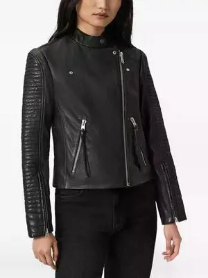 ALLSAINTS Raul Ribbed Leather Jacket - Black
