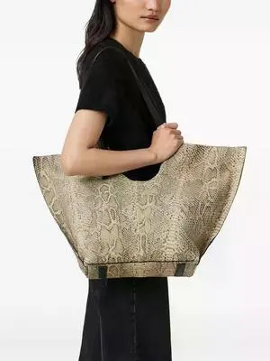 ALLSAINTS Ara Snakeskin Buckle Tote - Neutrals
