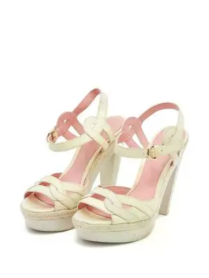 SERGIO ROSSI Ivory Interlocked Strap Platform Sandals