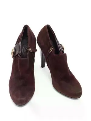Gucci Suede Ankle Boots With Gold-tone Emblem