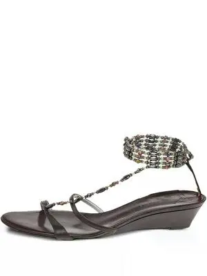 GIUSEPPE ZANOTTI Beaded Ankle-strap Wedge Sandals - Brown