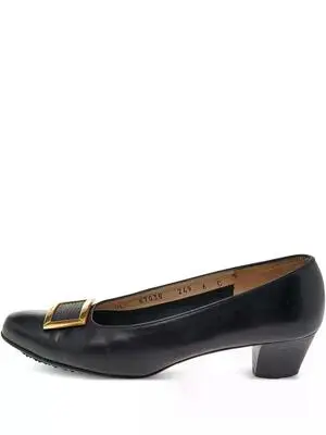 FERRAGAMO Leather Pumps With Gold-tone Buckle Detail