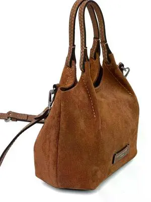 GIANNI CHIARINI Suede Top Handle Shoulder Bag - Brown