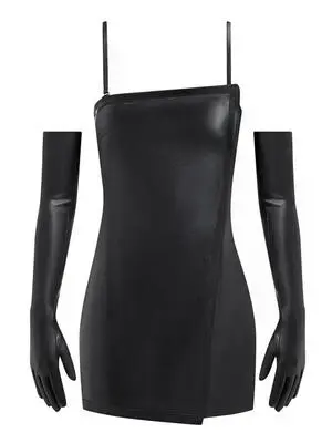 Manière De Voir Leather Playsuit Set With Detachable Gloves - Black