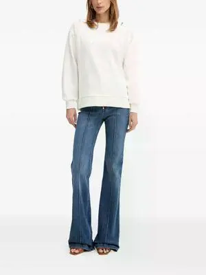 Elisabetta Franchi Jersey Sweatshirt With Cut-out Shoulders And Embroidered Logo - Neutrals