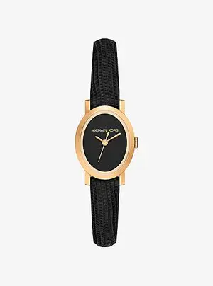Michael Kors Petite Maude Gold-tone And Lizard Embossed Leather Watch - Black
