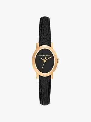 Michael Kors Petite Maude Gold-tone And Lizard Embossed Leather Watch - Black
