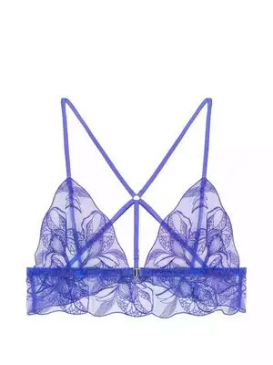 FLEUR OF ENGLAND Iris Boudoir Floral-embroidery Bra - Blue