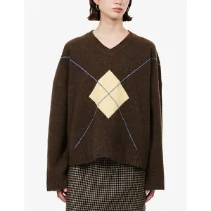SISTERS & SEEKERS Diamond Intarsia Knitted Jumper