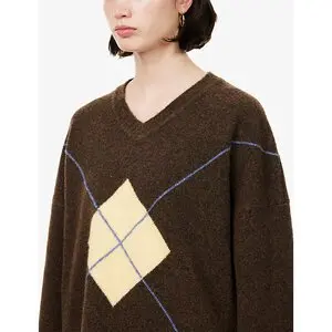 SISTERS & SEEKERS Diamond Intarsia Knitted Jumper