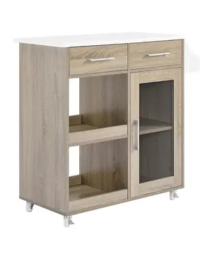 MODWAY Culinary Kitchen Cart With Spice Rack - Oak White