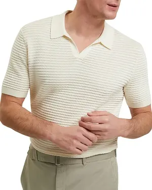 Ted Baker London Bestel Short Sleeve Wavy Stitch Open Neck Polo - White