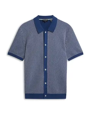Ted Baker London Noliva Short Sleeve Small Stitch Button Through Polo - Mid Navy