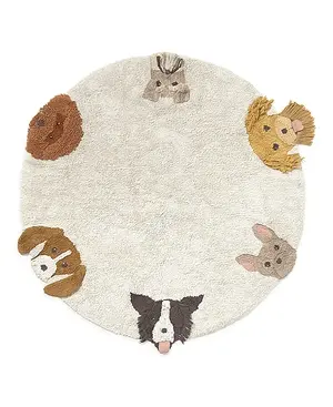 LORENA CANALS Wouf Wouf Washable Rug Dogs 4'7x4'7 Round Area Rug - Toffee
