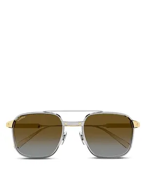 CARTIER Rectangular Sunglasses, 54mm - Silver/brown